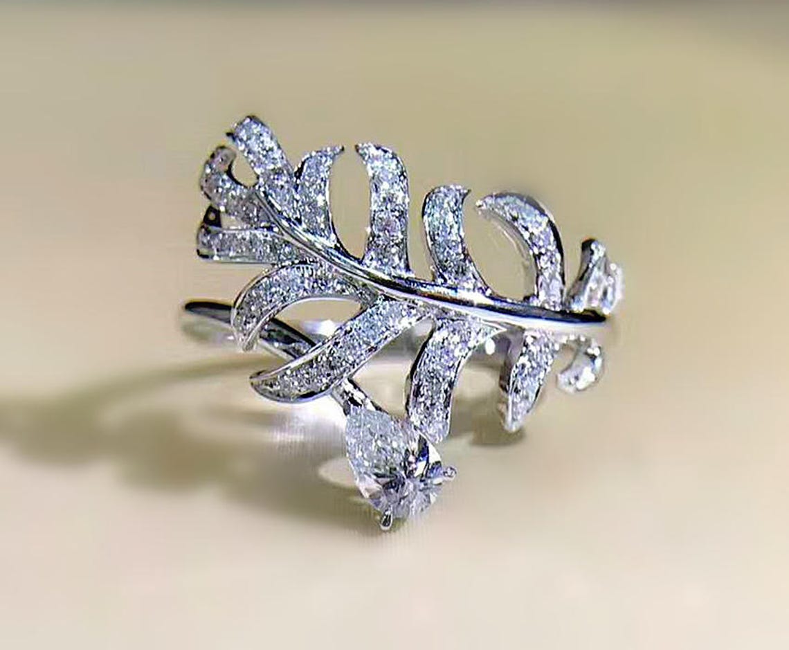 Diamond Feather Ring in Solid 18K Gold/diamond Fashion - Etsy