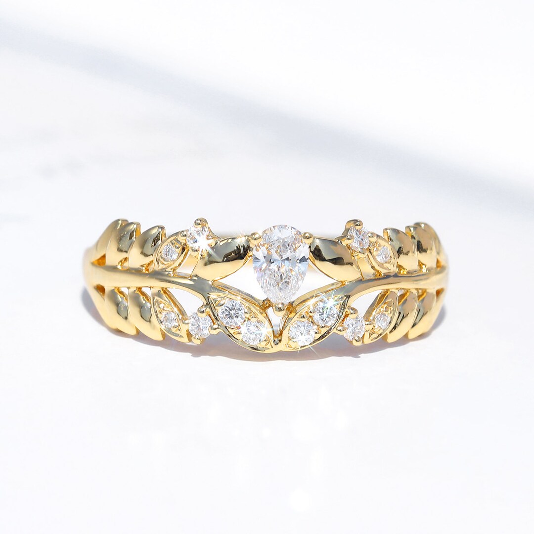 Diamond Laurel Leaf Wreath Wedding Ring in Solid 18k Gold/olive Branch ...