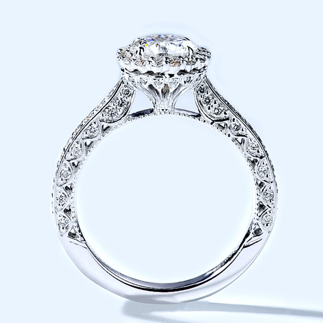 18k Gold Cathedral Setting Engagement Ring (0.5CTW) + 2.0CT Center Lab ...