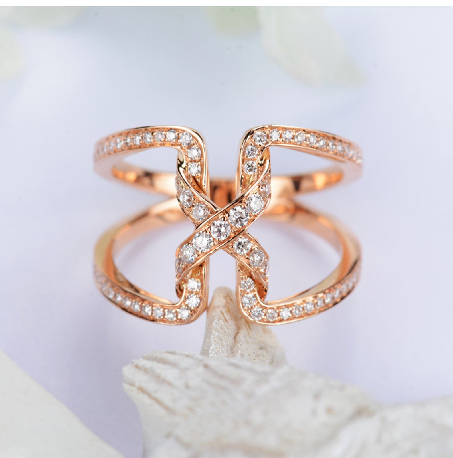 Diamond Crisscross X Ring in Solid 18K Gold/custom Fine Jewelry ...