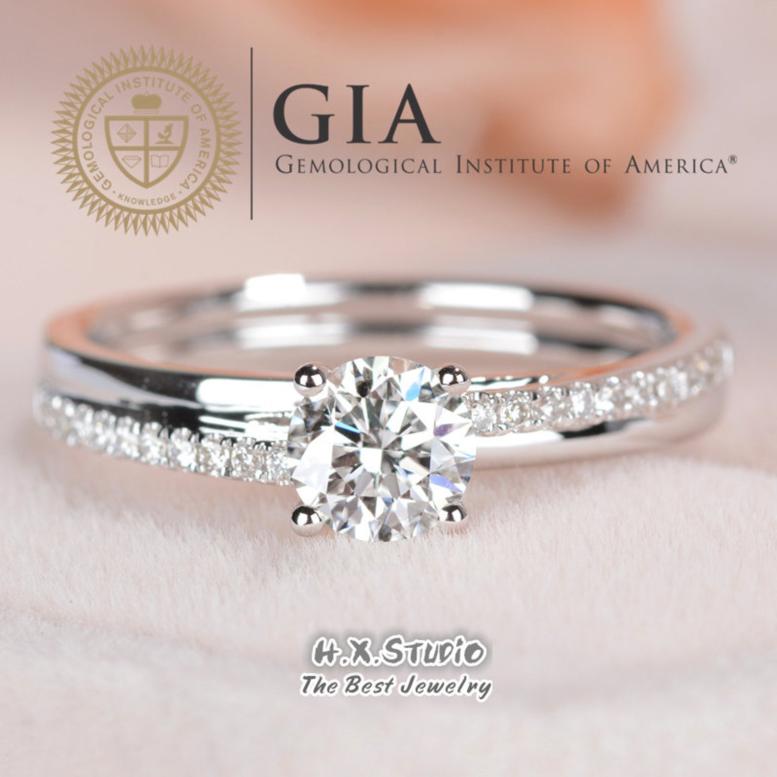 GIA Cert Round Diamond Engagement Ring, 0.3ct-1.0ct, Solitaire Wedding ...