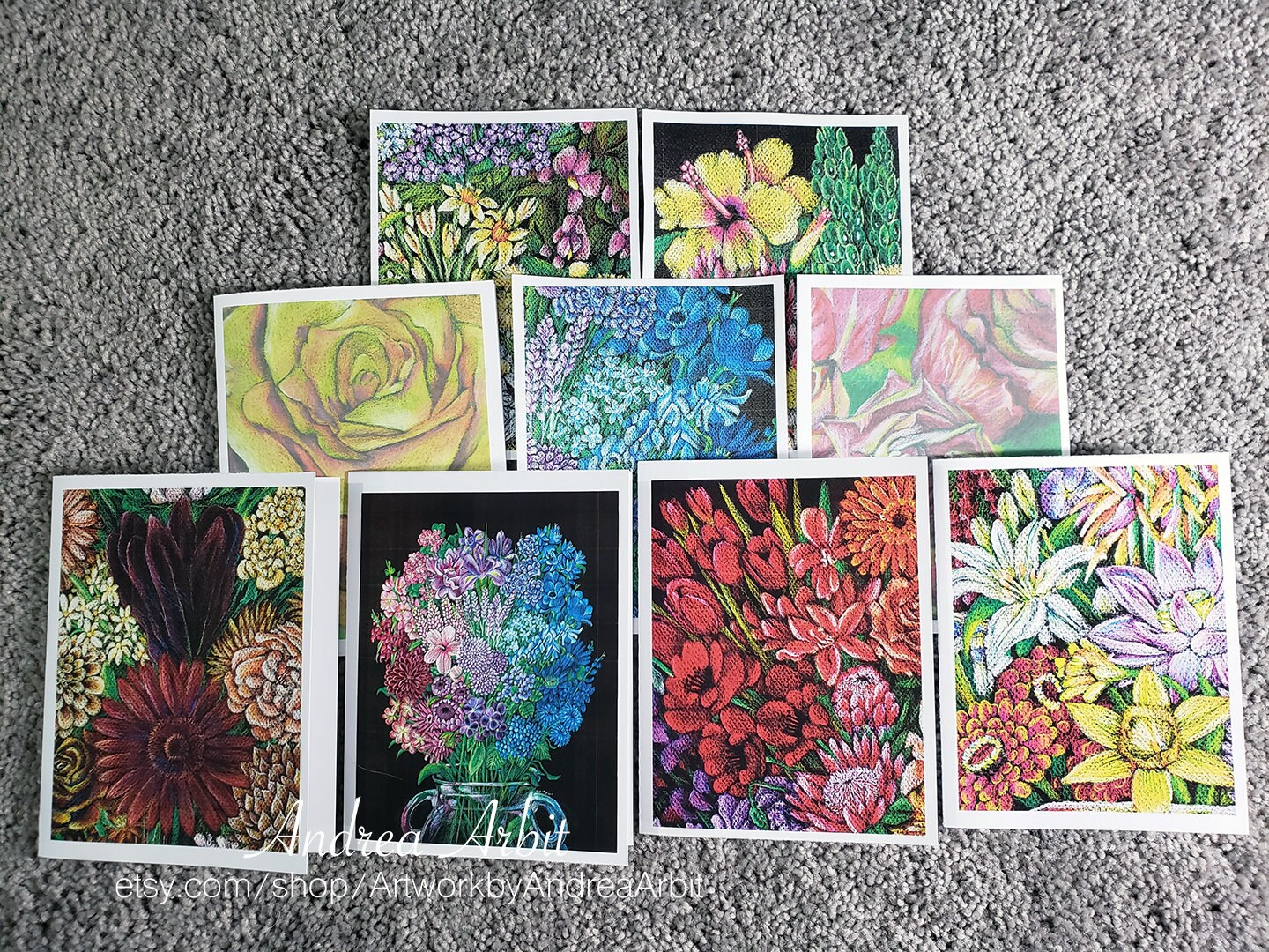 U-pick vertical Flower Drawing Notecards 6, 8, or 10 Blank Cards of ...