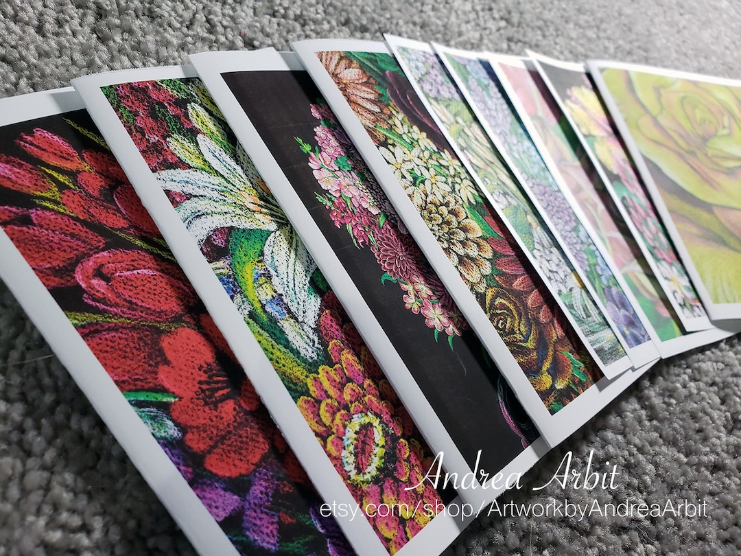 U-pick “vertical Flower Drawing” Notecards - 6, 8, or 10 Blank Cards of ...