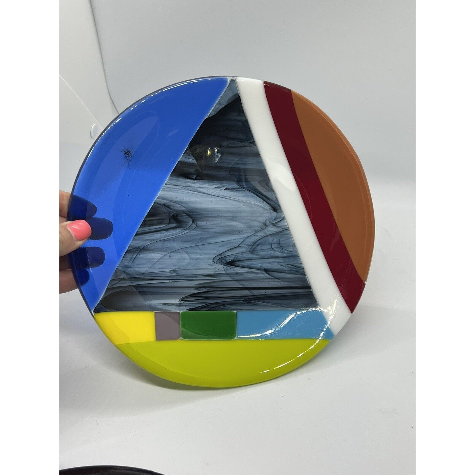 Decorative Retro Fused Multi Color Art Glass Plate Geometric ...
