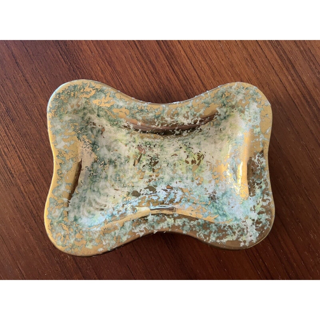 Vintage Unique Glazed Art Pottery Catch-all Trinket Dish Retro Dog Bone ...