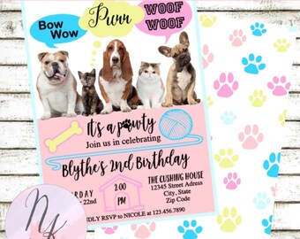 Cat and Dog Birthday Invite - Etsy