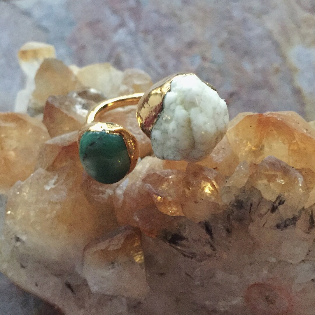 Chrysoprase and Magnesite Ring / Gemstone Ring / Gold Double Gemstone ...