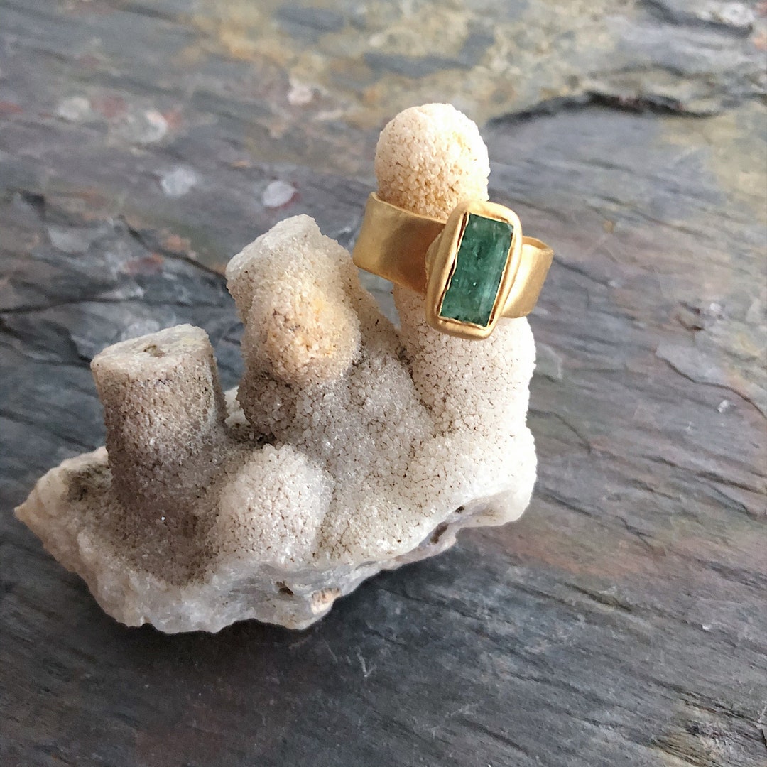 Tourmaline Ring / Matte Gold Tourmaline Ring / Green and Gold ...