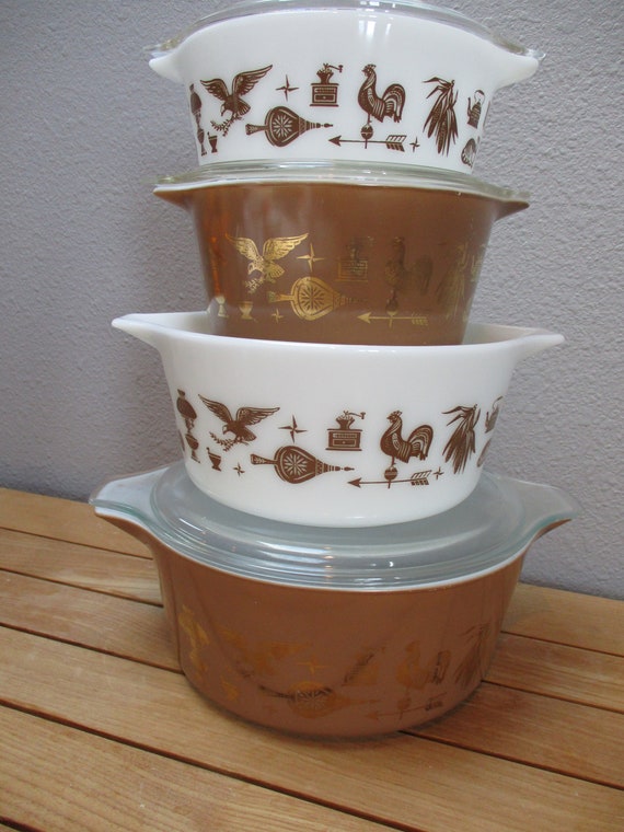 Vintage Pyrex EARLY AMERICAN CASSEROLE Set 4 Bases 3 Lids - Etsy