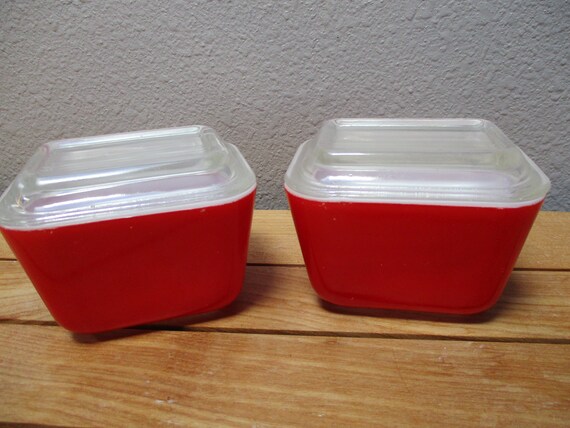 Vintage Primary RED 501 PYREX Refrigerator Dishes with Lids Set of 2 ...