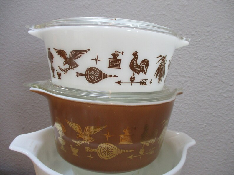 Vintage Pyrex EARLY AMERICAN CASSEROLE Set 4 Bases 3 Lids - Etsy