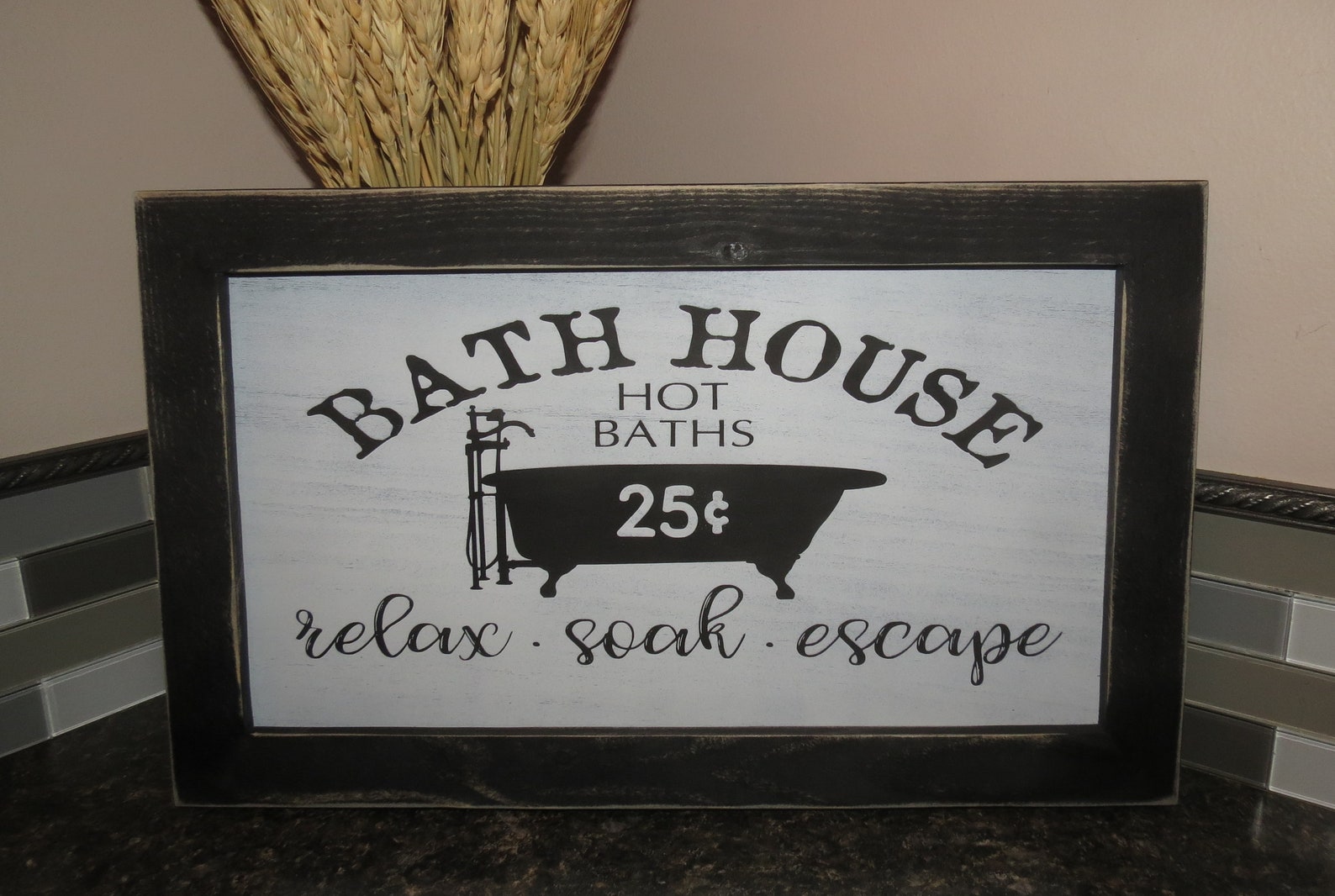 Farmhouse Bathroom Sign Bath House Framed Wood Sign - Etsy