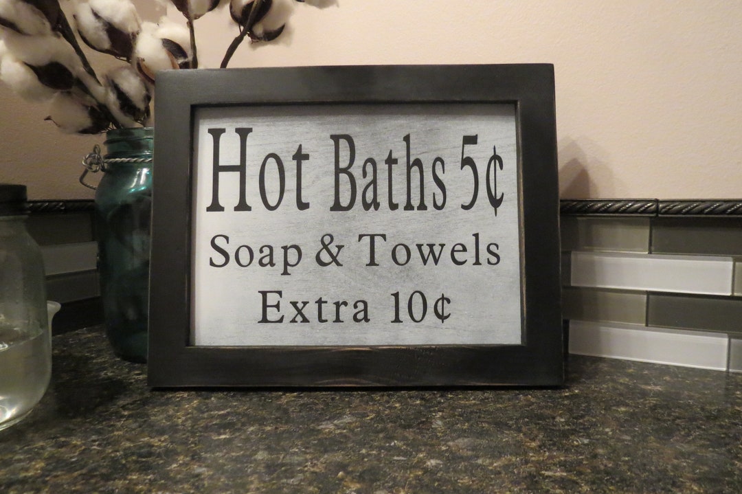 Hot Baths 5 Cents Bathroom Sign Rustic Decor Wood Sign - Etsy