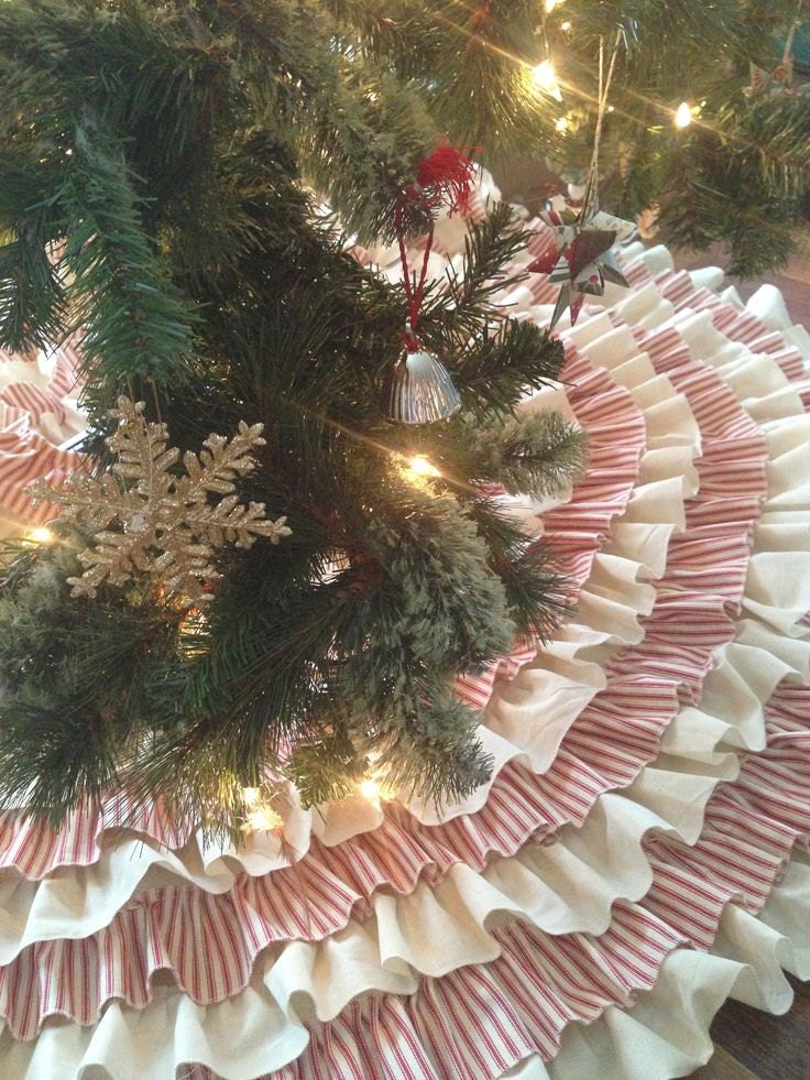 Muslin and Ticking Ruffled Tree Skirt - Sewn and Serged - U Pick Size ...