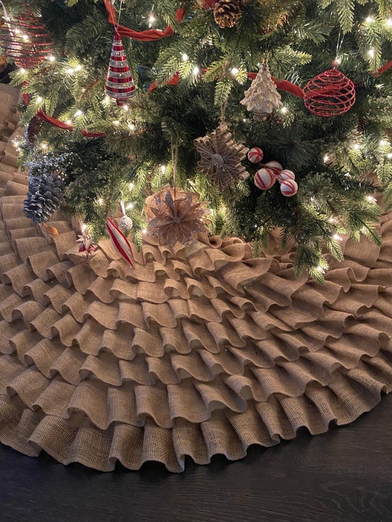 Farmhouse Christmas Burlap Ruffled Tree Skirt Sewn and - Etsy
