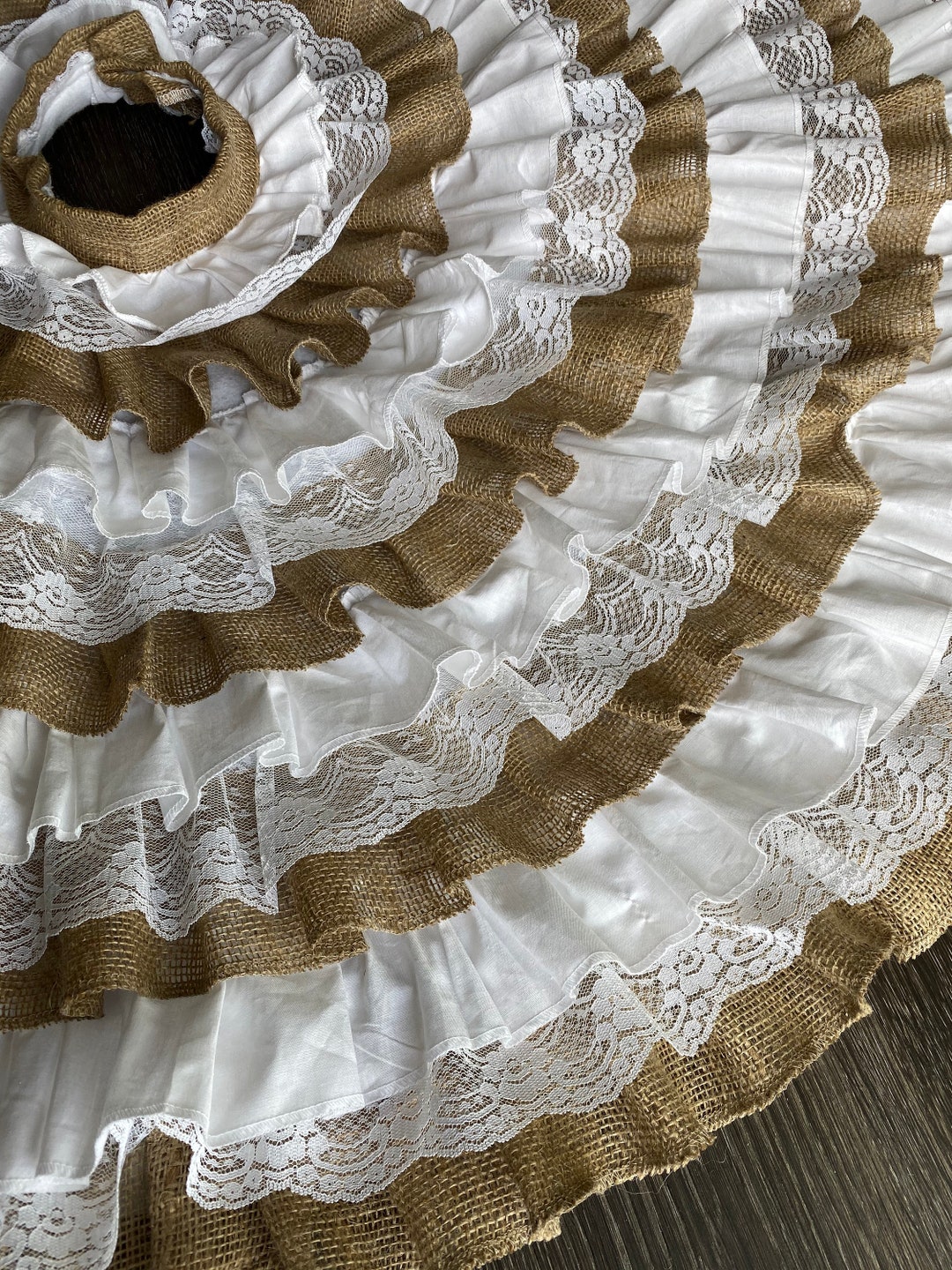 Farmhouse Christmas - Muslin, Lace, and Burlap Ruffled Tree Skirt ...