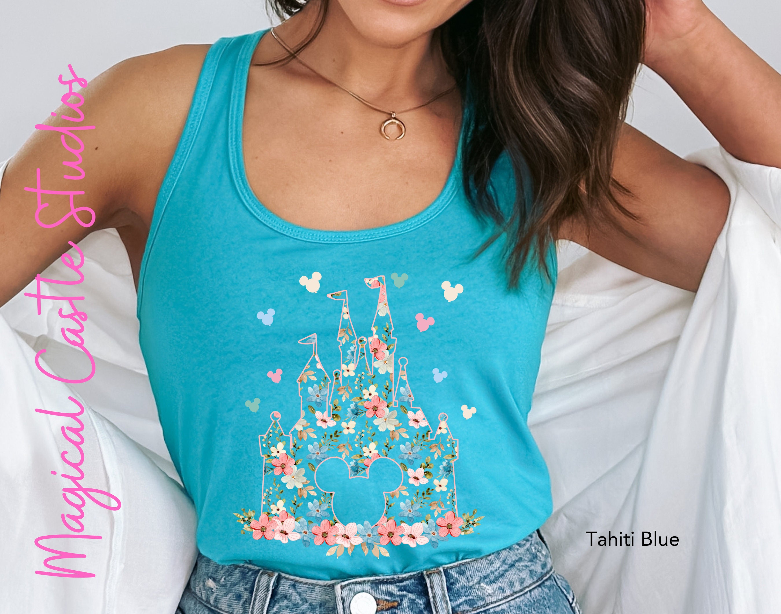 Disney Castle Racerback Tank, Floral Castle Tank, Magic Kingdom Tank ...