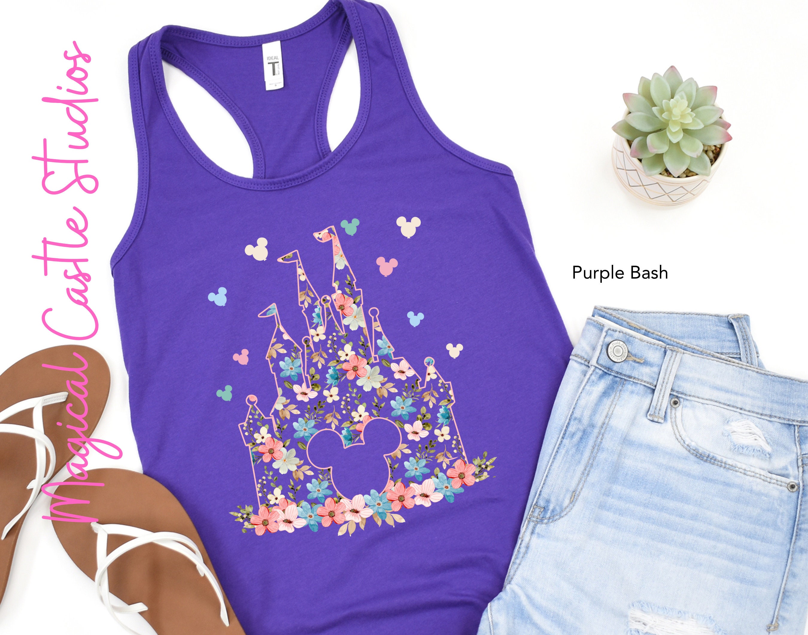 Disney Castle Racerback Tank, Floral Castle Tank, Magic Kingdom Tank ...
