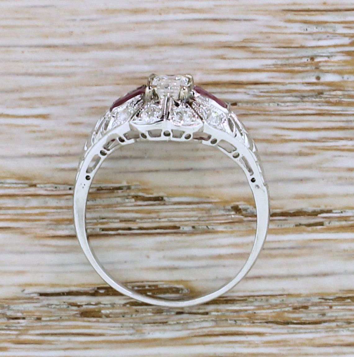 Retro Emerald Cut Diamond & Ruby Ring Circa 1950 | Etsy