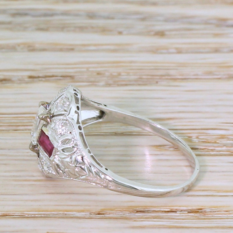 Retro Emerald Cut Diamond & Ruby Ring Circa 1950 - Etsy