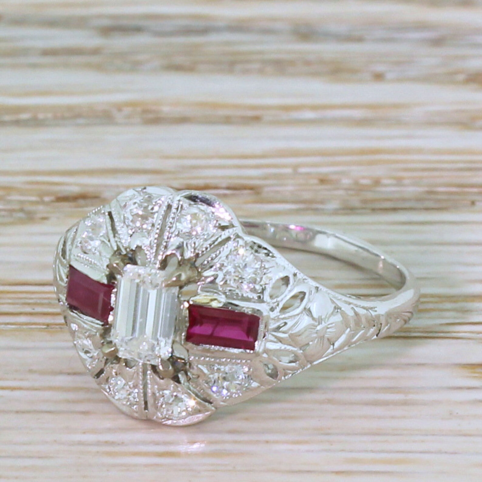 Retro Emerald Cut Diamond & Ruby Ring Circa 1950 - Etsy