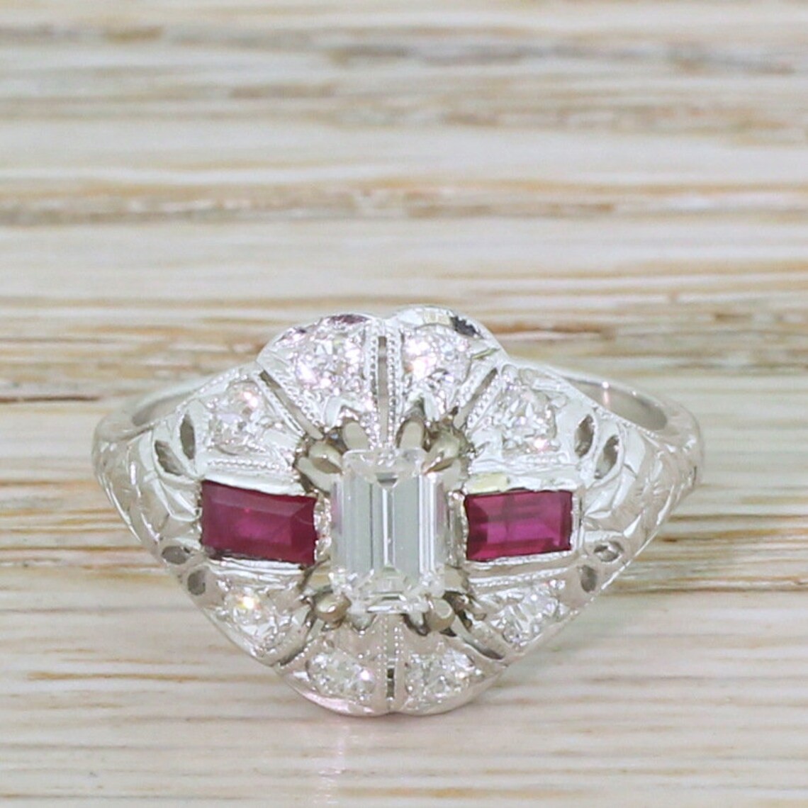Retro Emerald Cut Diamond & Ruby Ring Circa 1950 - Etsy