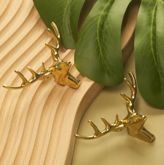 Little Deer Head Brass Cabinet Knob Wardrobe Drawer Knob - Etsy