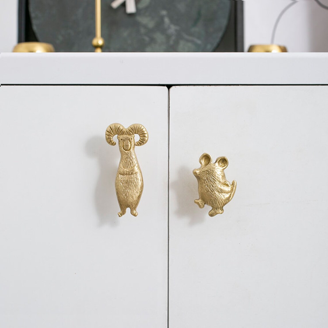 Animal Brass Knob Drawer Handle Cabinet Single Hole Gorilla - Etsy