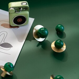 Brass & Natural Jade Knob Furniture Hardware Pull Drawer Knob Kitchen ...