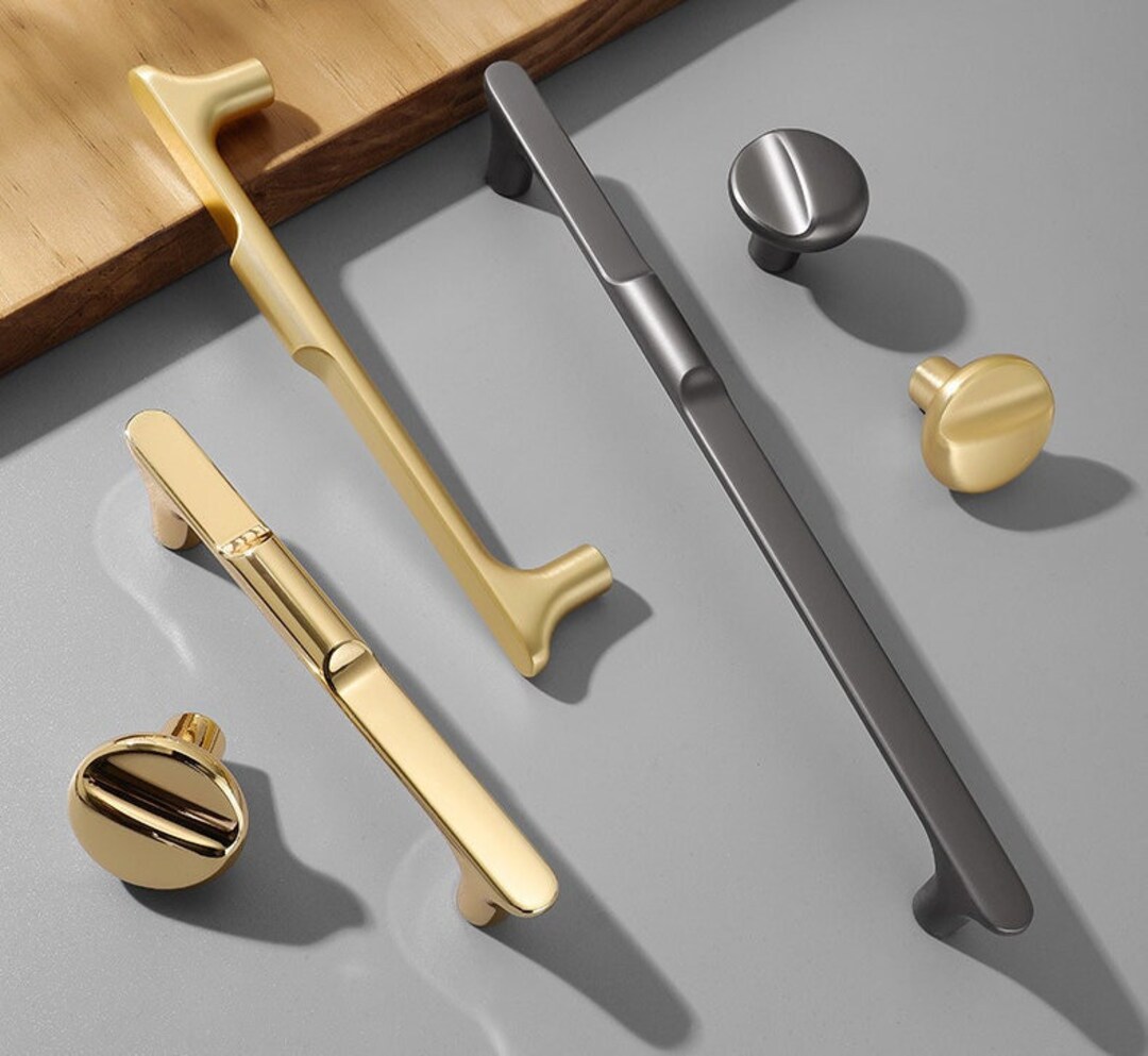 Shiny Gold Handle Furniture Cabinet Pearl Gray Pull Drawer Gold Handle ...