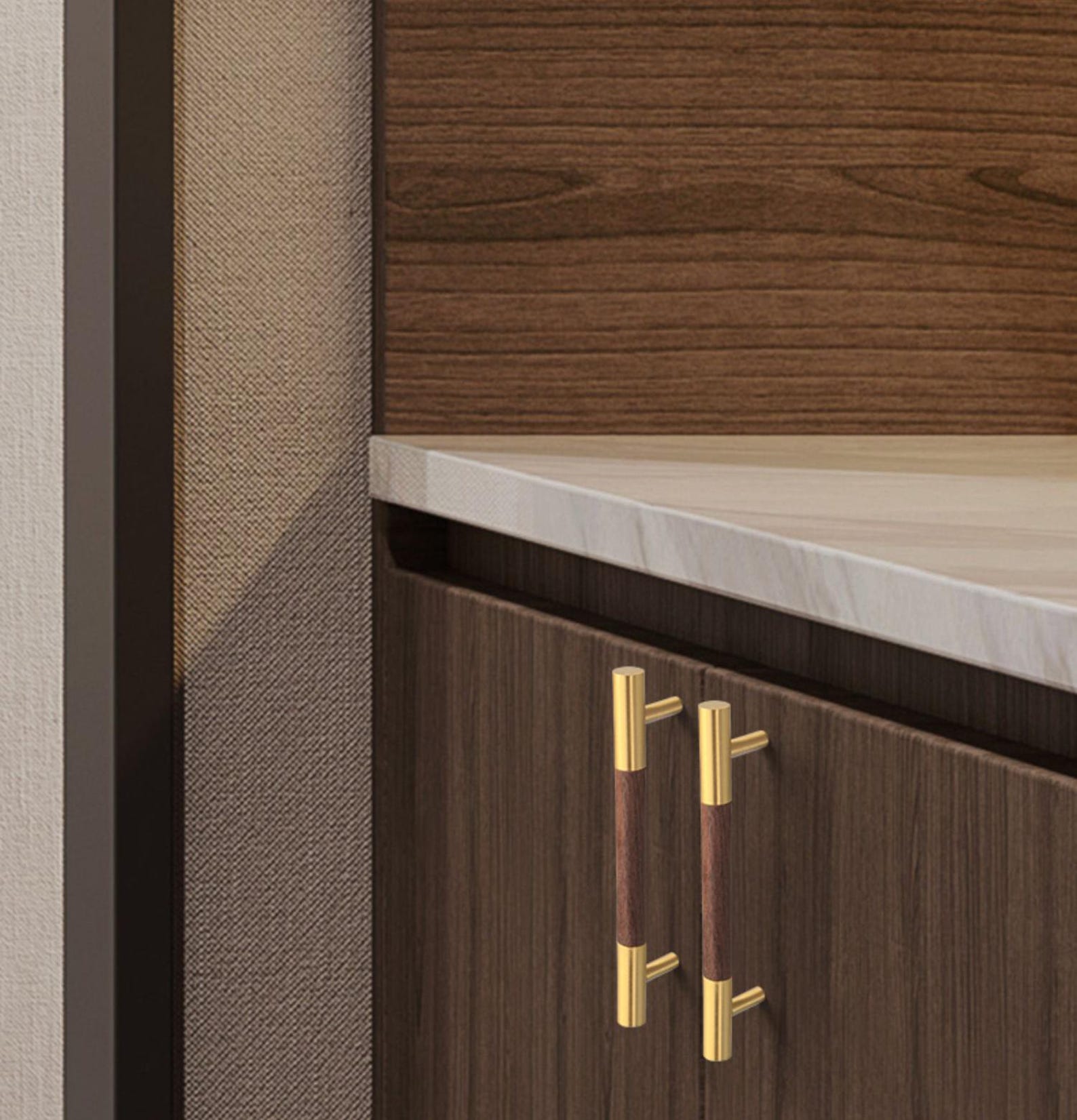 Brass and Walnut Handle Drawer Pulls Cabinet Handle Closet Door Wood ...