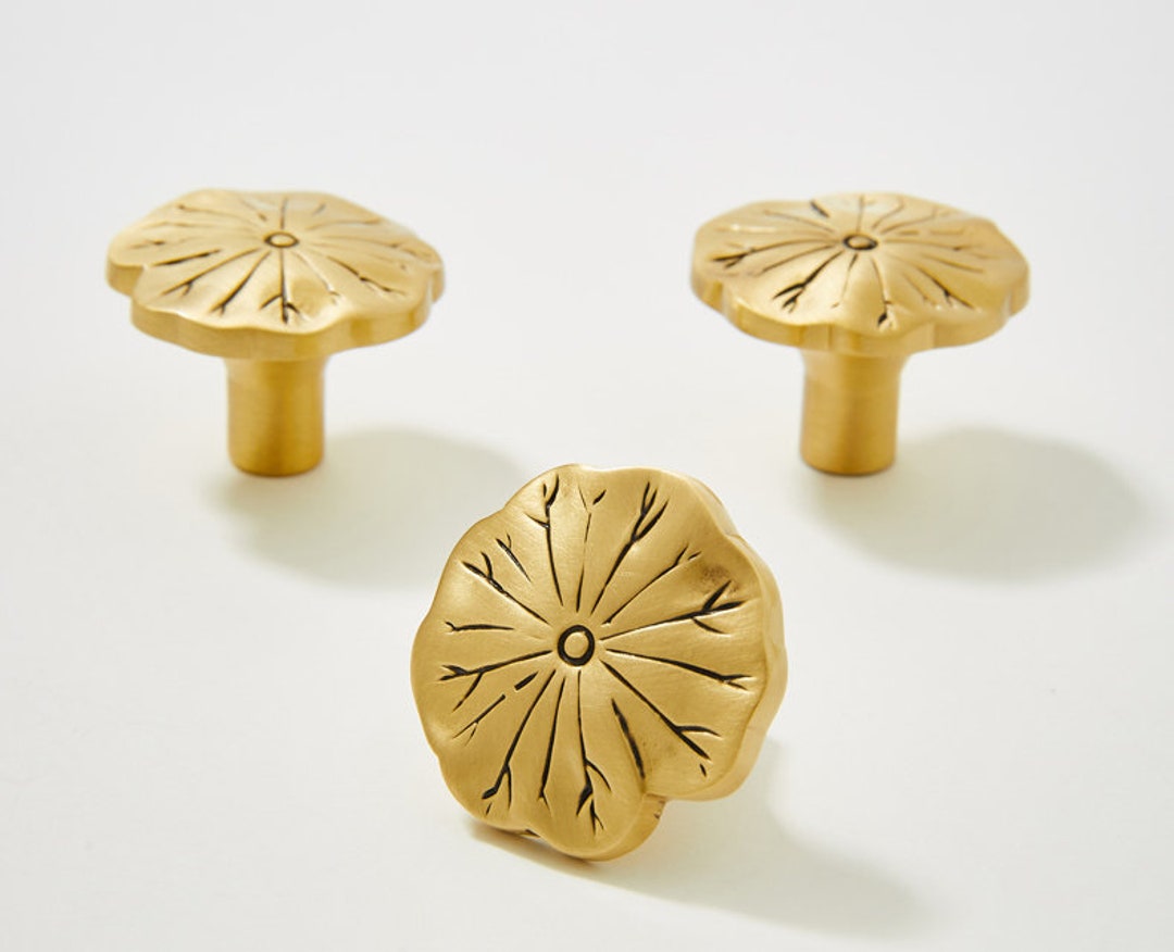 The Lotus Leaf Knob Cabinet Knob Solid Brass Drawer Gold Handle Closet ...