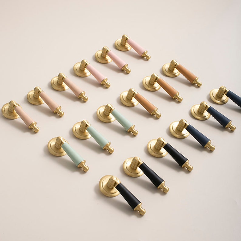 Brass and Leather Knob Drawer Beige Pull Pink Pull Closet Door - Etsy