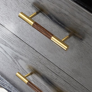 Brass and Walnut Handle Drawer Pulls Cabinet Handle Closet Door Wood ...