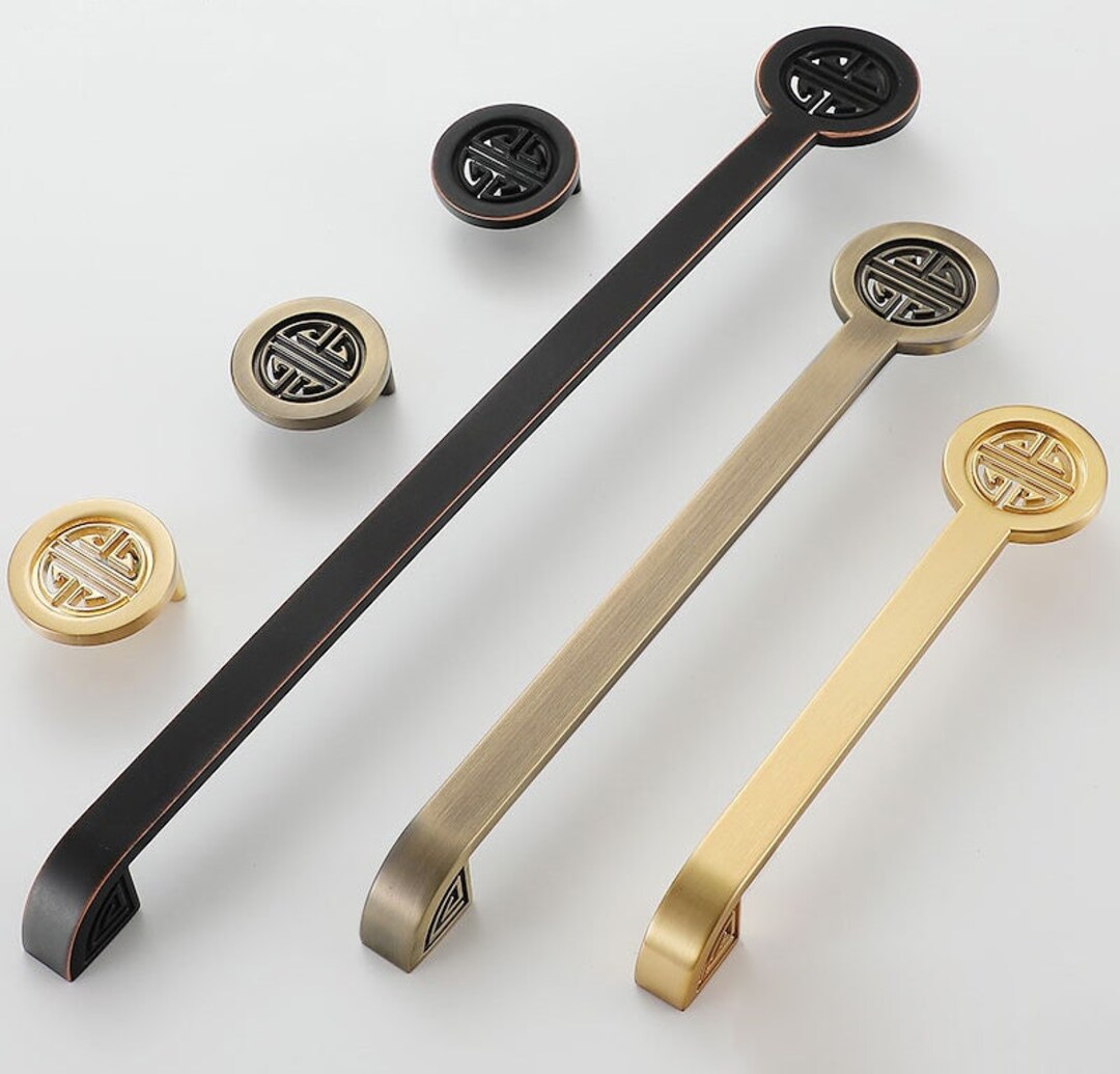 New China Style Handle Furniture Cabinet Round Pull Closet Door Gold ...