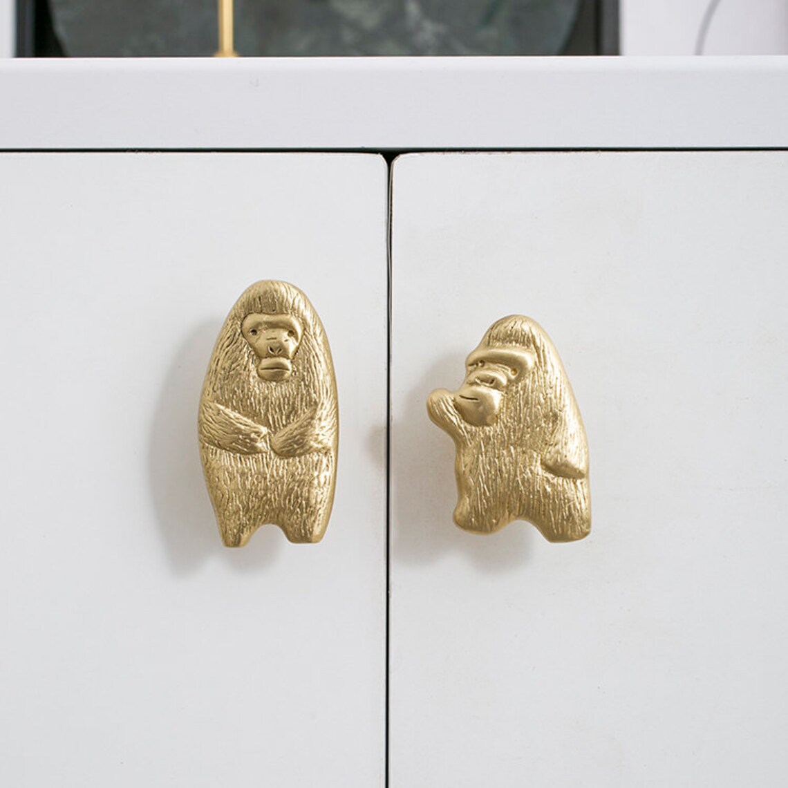 Animal Brass Knob Drawer Handle Cabinet Single Hole Gorilla - Etsy