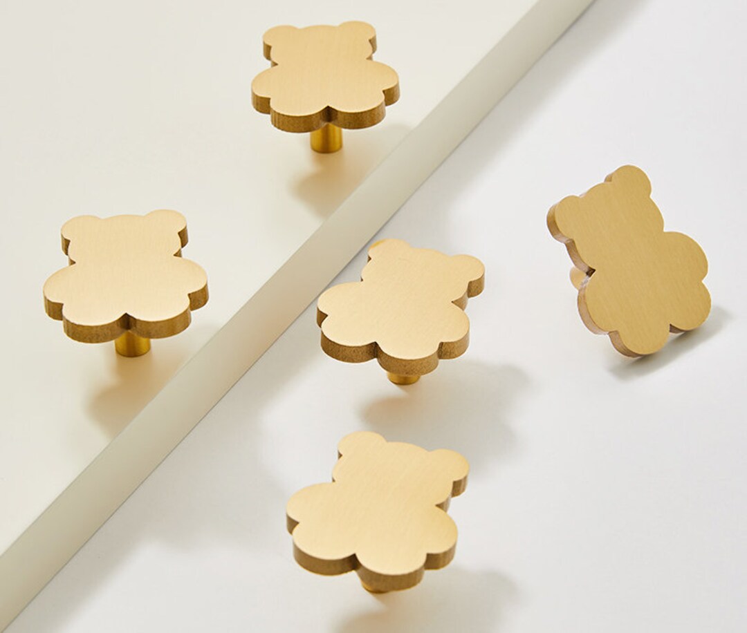 Little Bear Cabinet Knob Solid Brass Drawer Gold Handle Closet Door ...