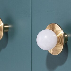 Brass & Natural Jade Knob Furniture Hardware Pull Drawer Knob Kitchen ...