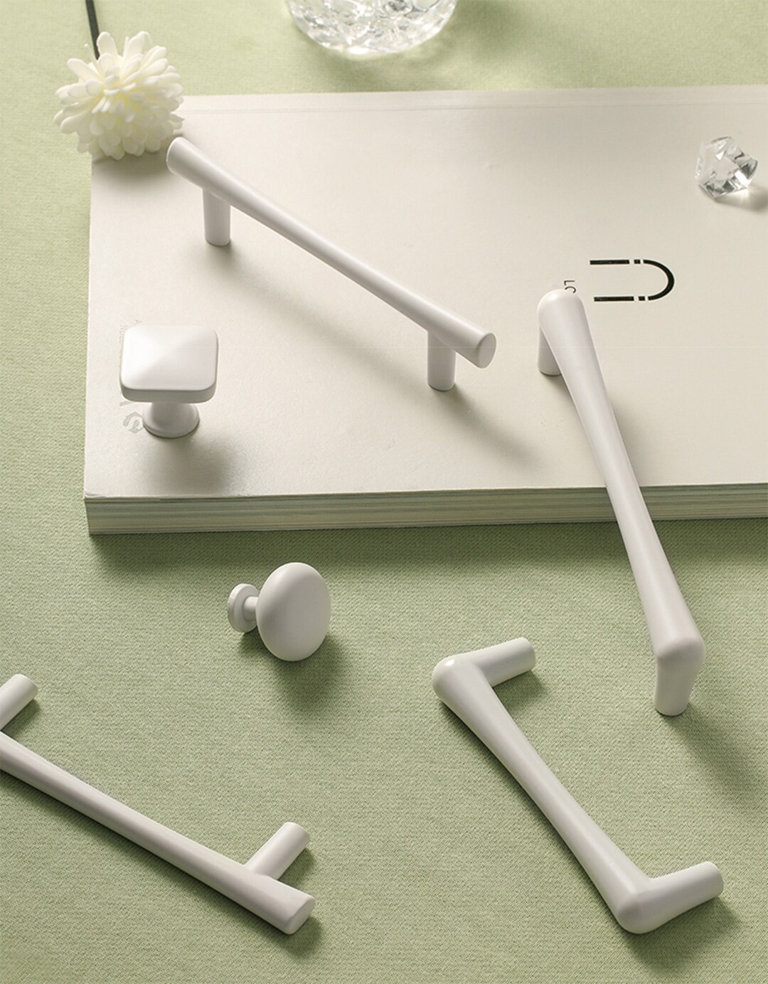 White Handle Furniture Cabinet Single Hole Round Knob Closet Door White ...