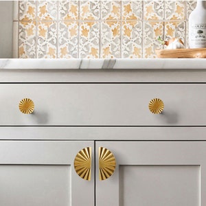 Semicircle Cabinet Pull Sunflowers Brass Knob Furniture Drawer Gold Handle Closet Door Pull ...