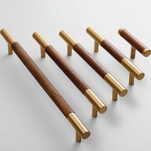 Brass and Walnut Handle Drawer Pulls Cabinet Handle Closet Door Wood ...
