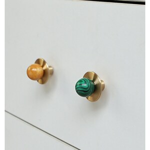 Brass & Natural Jade Knob Furniture Hardware Pull Drawer Knob Kitchen ...