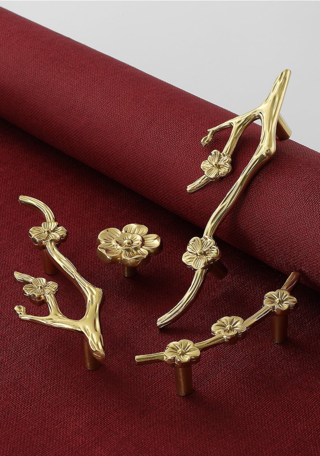 Brass Flower Handle Solid Handle Closet Cabinet Knob Furniture Drawer ...