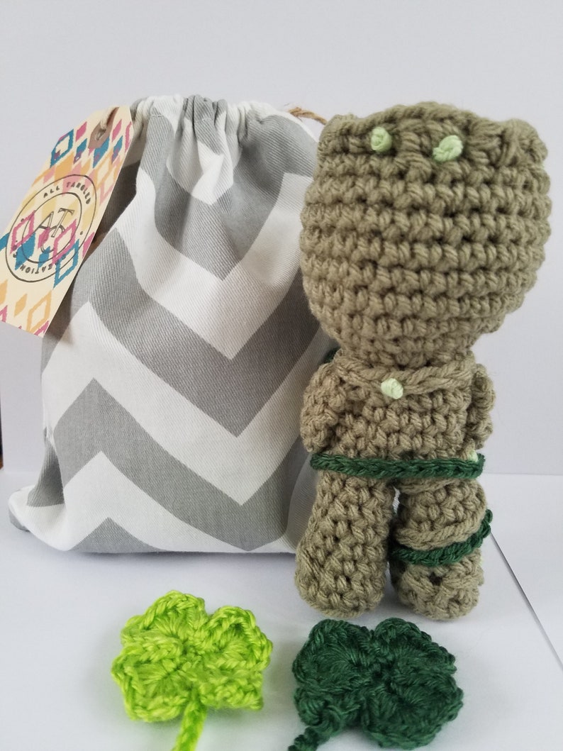Baby Groot Inspired Crochet Plushie With Clover Bookmarks - Etsy