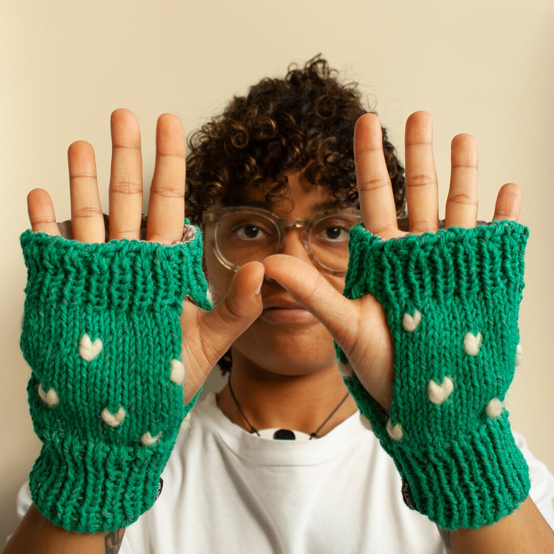 Unisex Adult Reflective Fingerless Mittens With 'heart' Roving - Etsy