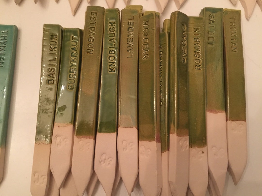 Beautiful Dark Green Herb Markers, Ceramic Herb Markers, Garden Decor ...