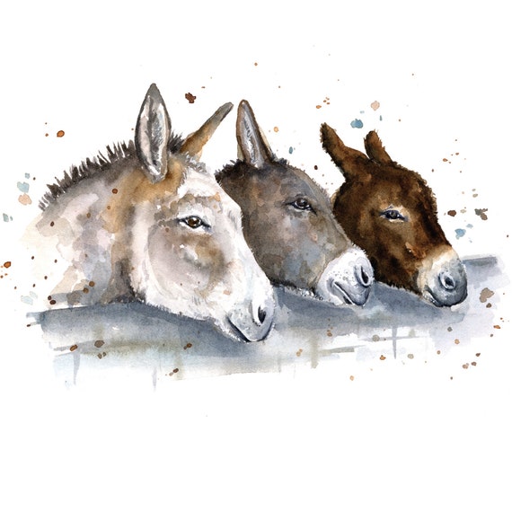 Donkey Watercolour Gift Card Watercolour Donkeys | Etsy