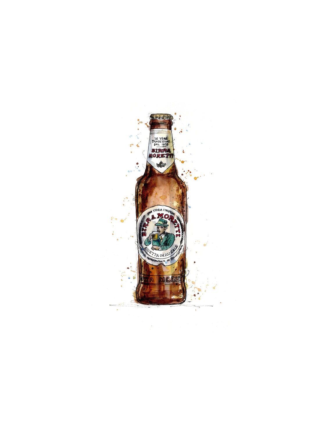 Beer Bottle Illustration Moretti Beer Kitchen Watercolour Print ...