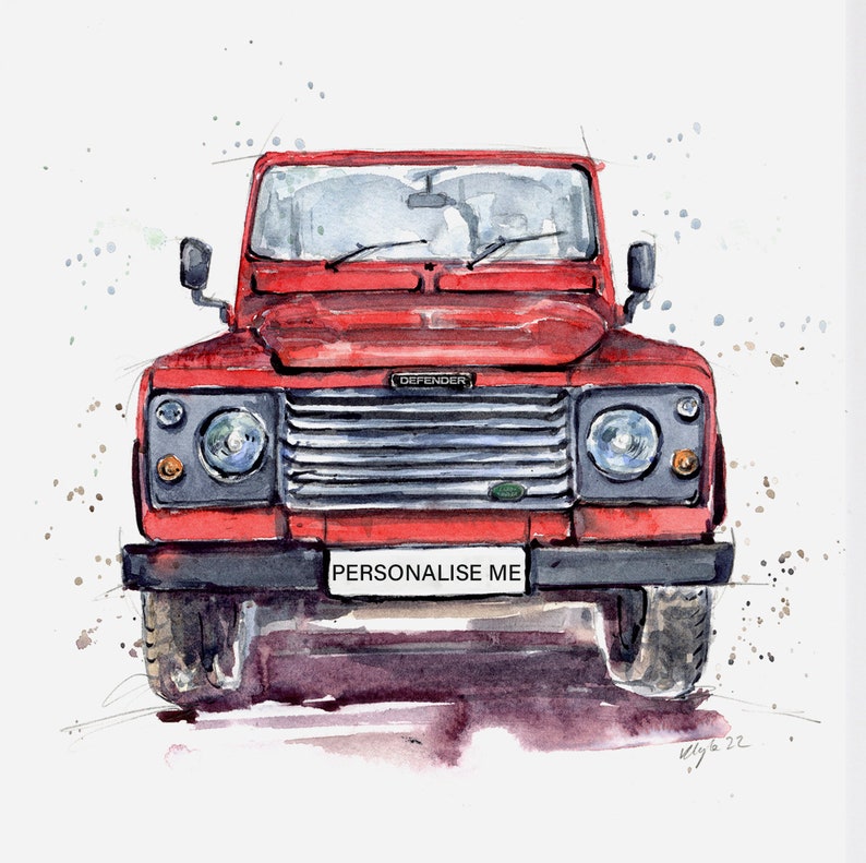 Red Land Rover Defender Watercolour Print. Personalise - Etsy