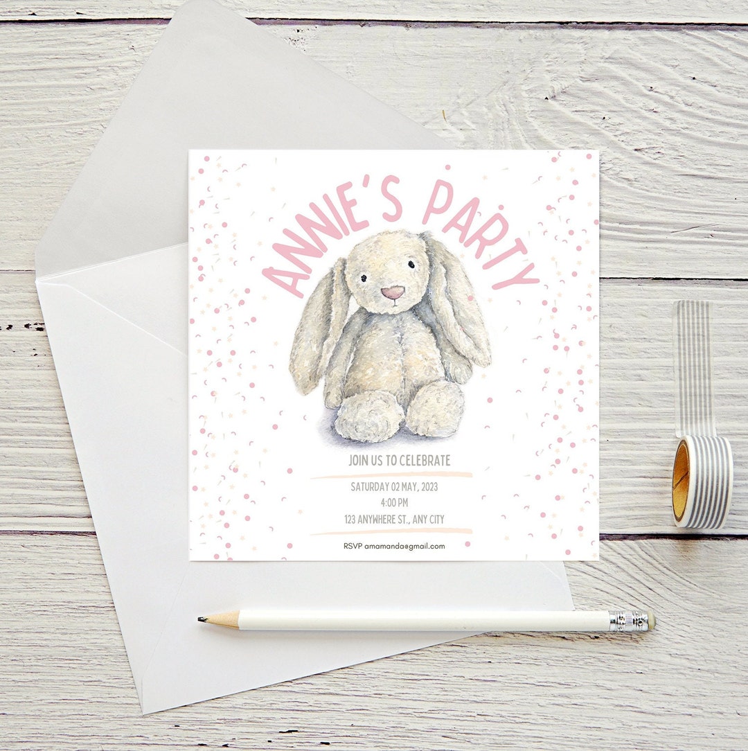 Digital Invite Template, Jellycat Bashful, Invitation Jellycat Theme ...